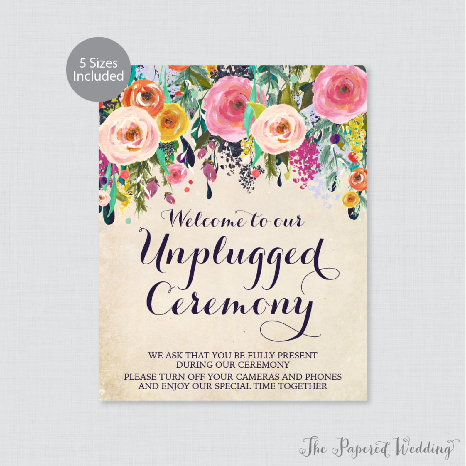 Printable Unplugged Ceremony Sign - Floral Unplugged Wedding Sign or ...