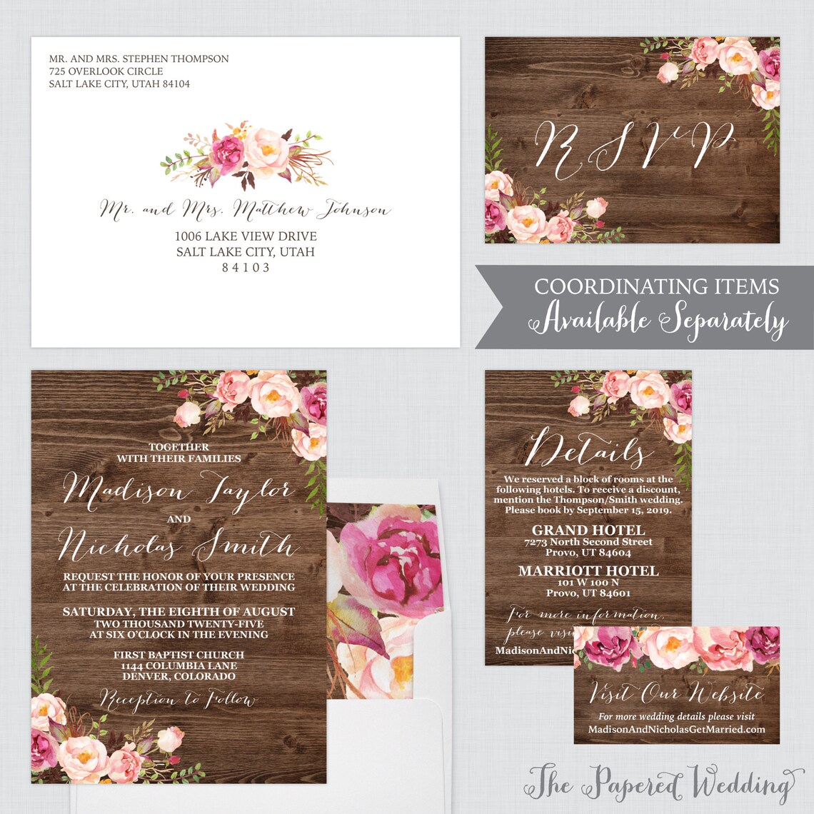 Printable Rustic Wedding Mad Libs Pink Flower and Wood | Etsy