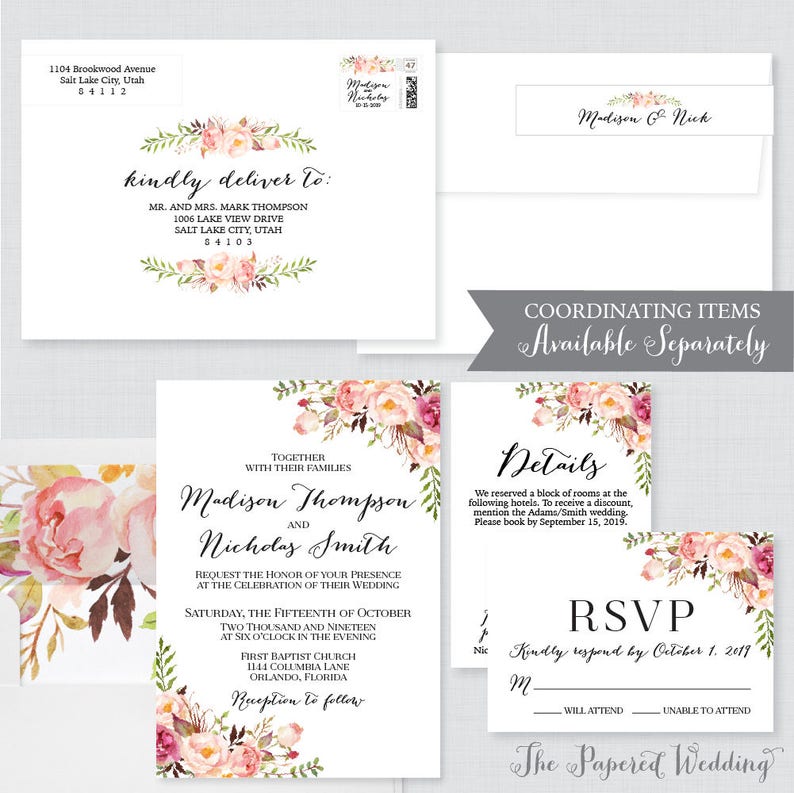 Printable OR Printed Wedding Registry Cards Pink Floral | Etsy