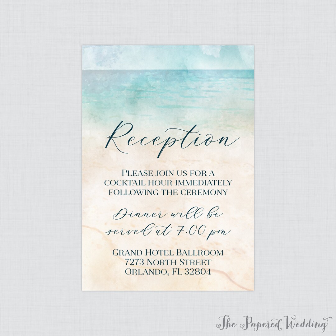 Printable OR Printed Beach Wedding Reception Cards - Watercolor Beach ...