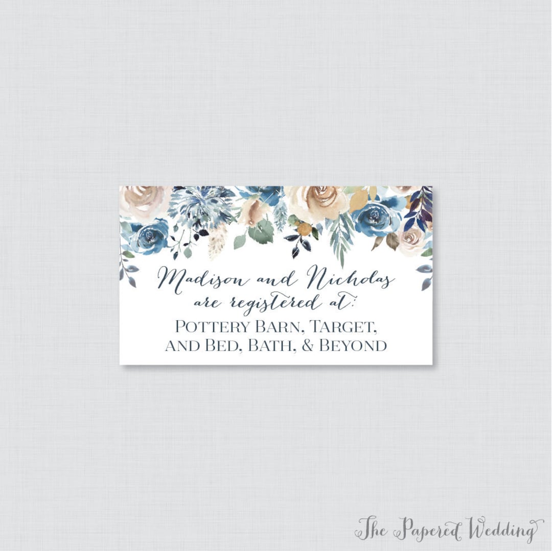 Printable OR Printed Wedding Registry Cards - Blue Floral Wedding ...
