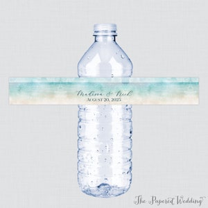 Printable OR Printed Beach Wedding Water Bottle Labels - Watercolor ...