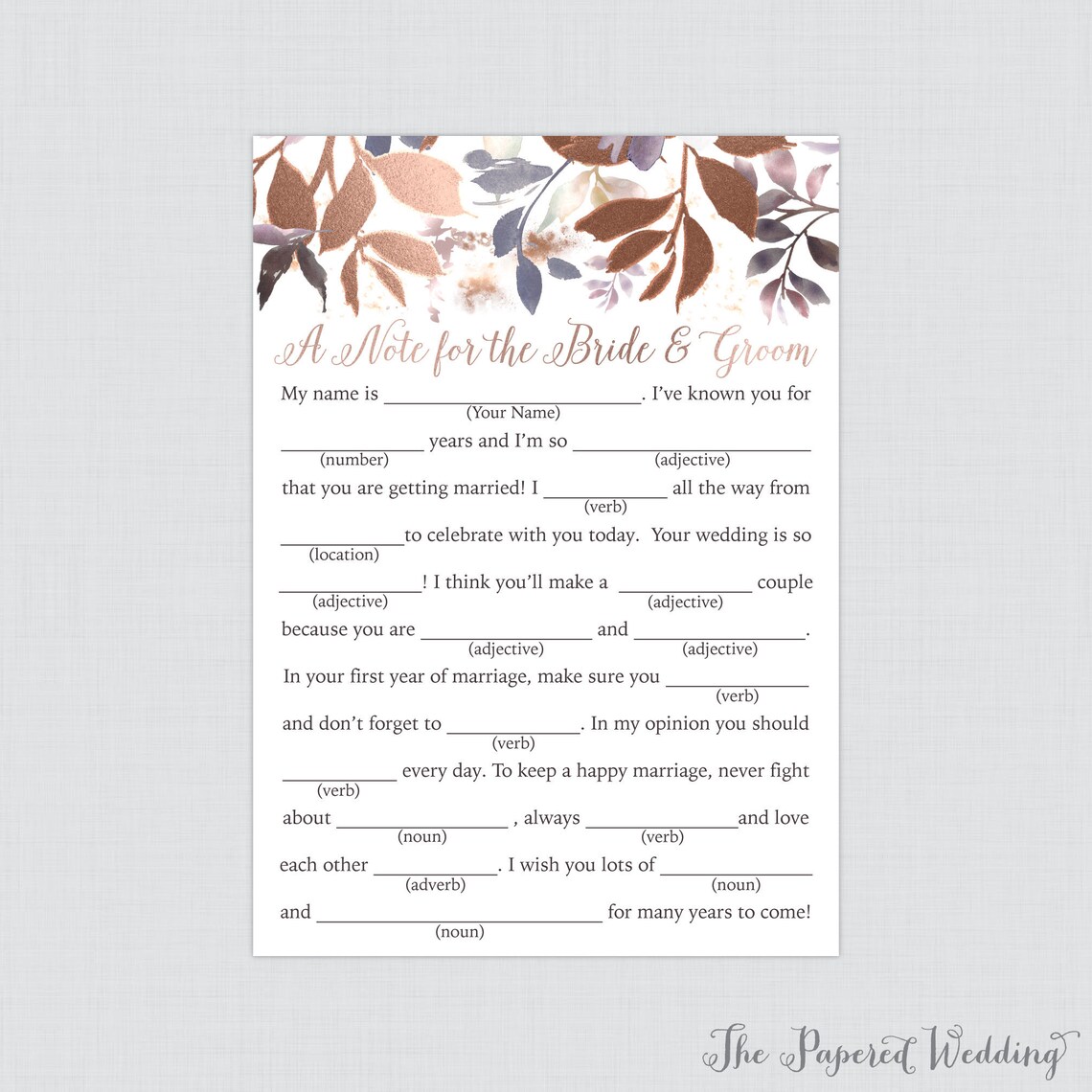 Printable Wedding Mad Libs Rose Gold Wedding Mad Libs Cards - Etsy