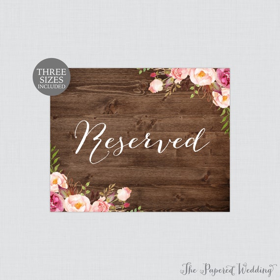 Printable Rustic Wedding Reserved Signs Pink Flower and Wood | Etsy