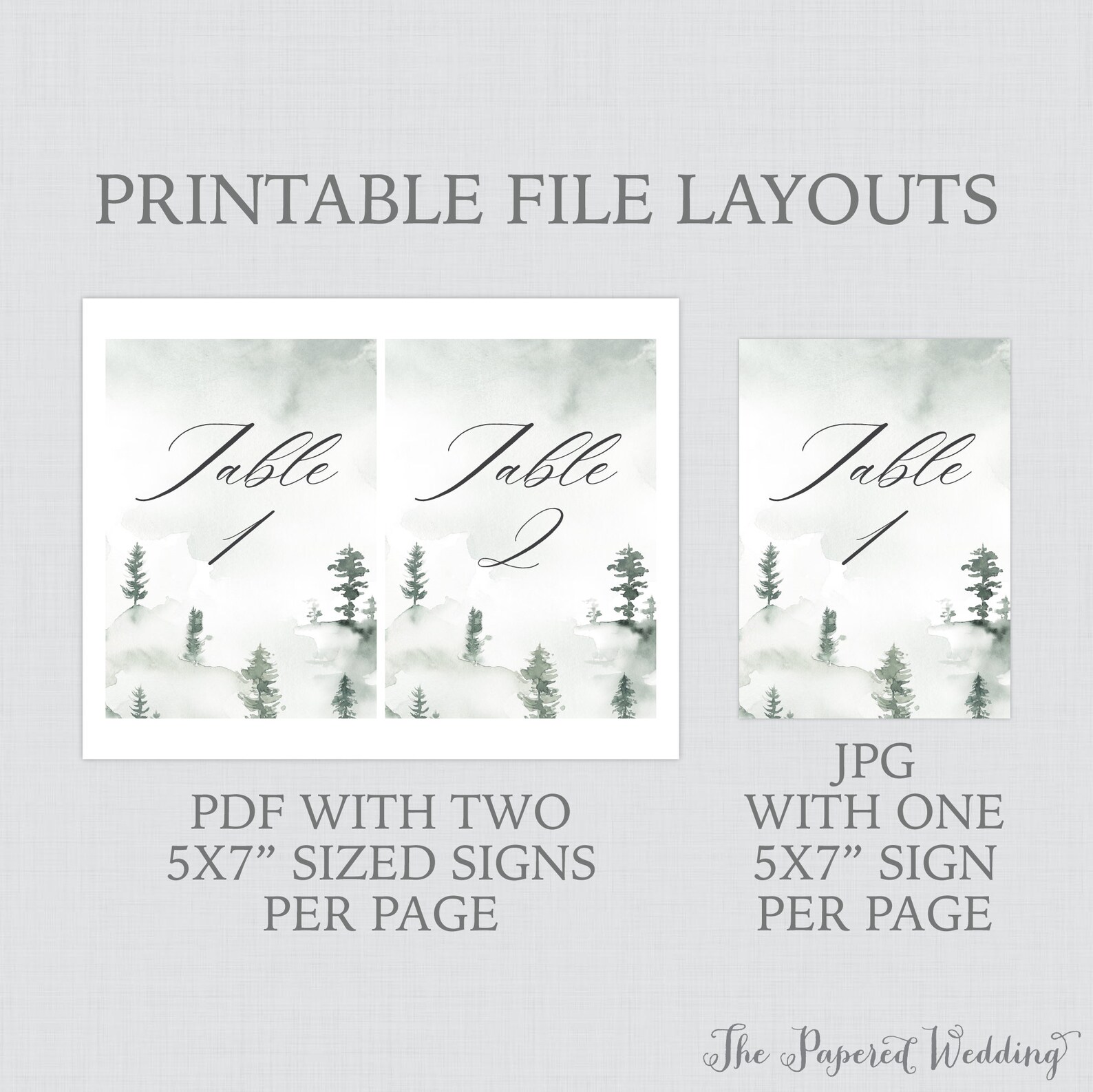 Printable Forest Wedding Table Numbers - Green Watercolor Trees Table ...