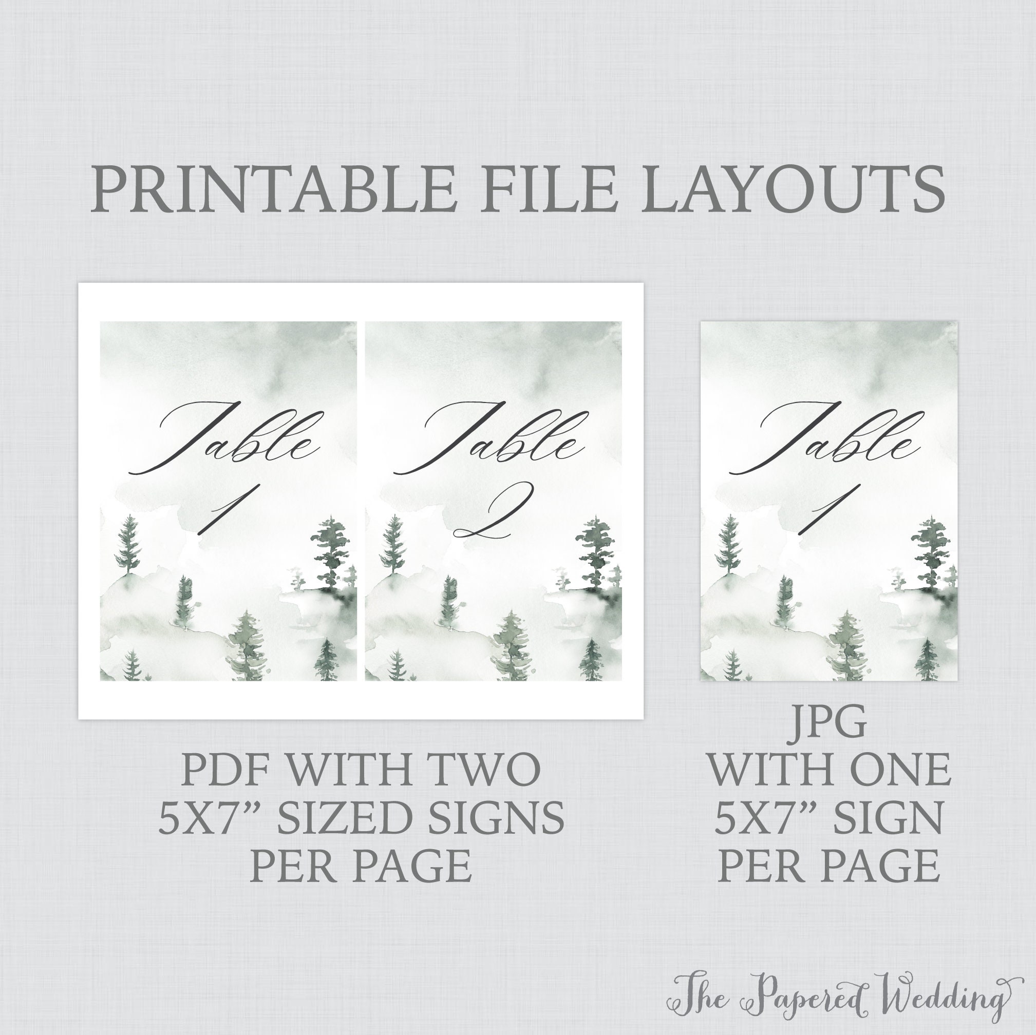 Printable Forest Wedding Table Numbers - Green Watercolor Trees Table ...