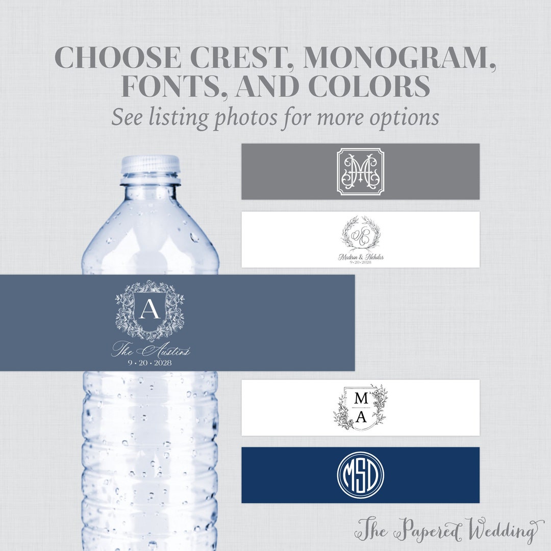 Printable OR Printed Monogram Water Bottle Labels With Your Choice of ...