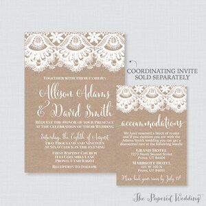Printable OR Printed Wedding Accommodation Cards Burlap and Lace Accommodation Inserts Rustic ...