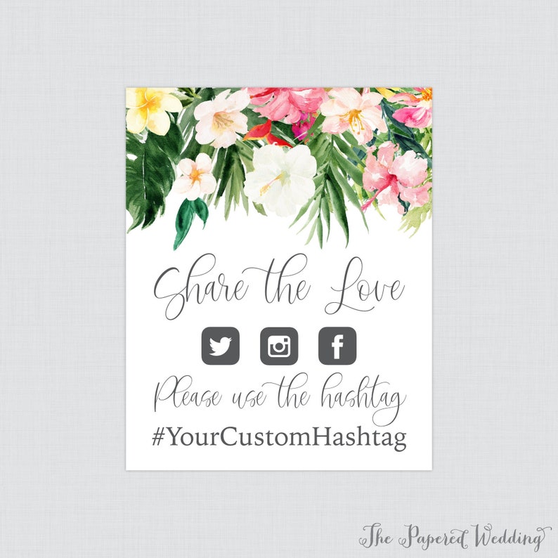 Printable Tropical Wedding Hashtag Sign Hawaiian Flower & - Etsy