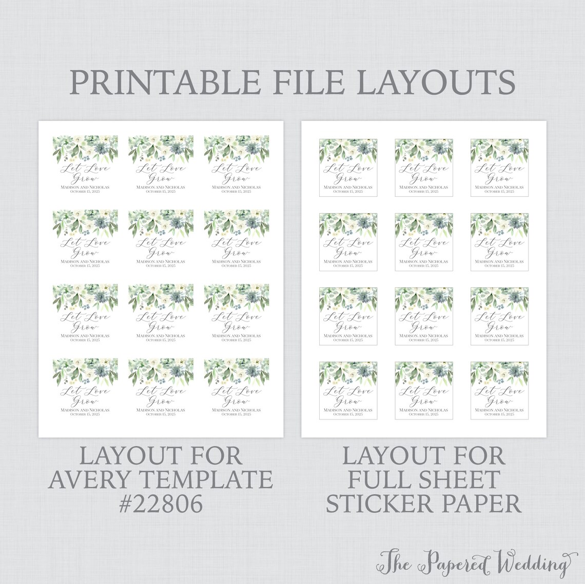 Printable OR Printed Succulent Wedding Stickers - Square Succulent ...