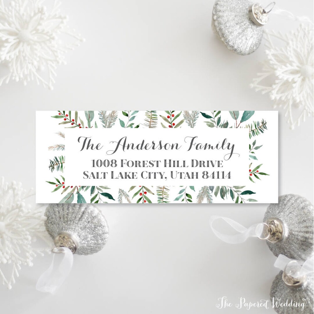Christmas Greenery Return Address Labels - Green Leaf and Branch Return ...