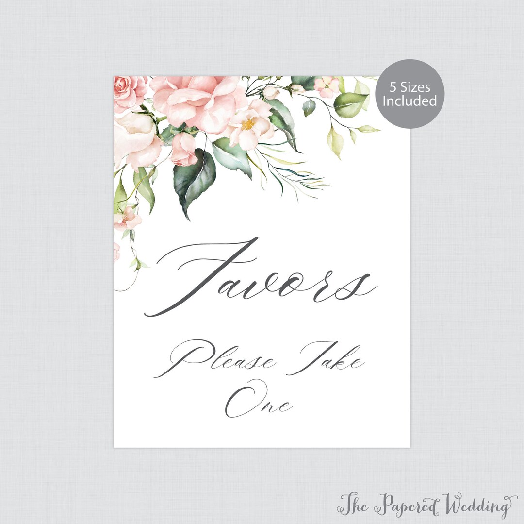 Printable Wedding Favors Sign - Pink Rose Wedding Favor Sign - Pink ...