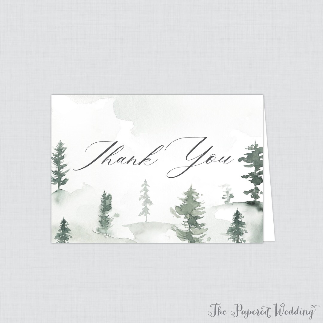 Printable OR Printed Forest Folded Thank You Cards - Green Watercolor ...