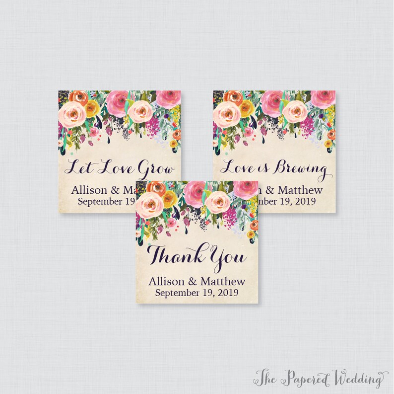 Printable OR Printed Wedding Stickers Floral Square Wedding - Etsy