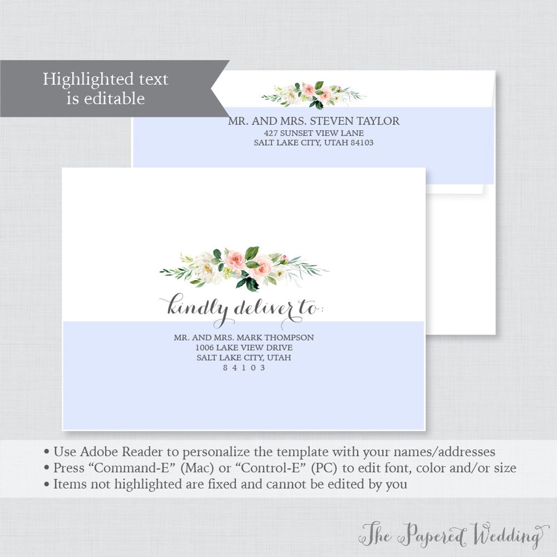 EDITABLE Wedding Envelopes Printable Editable Pink and | Etsy