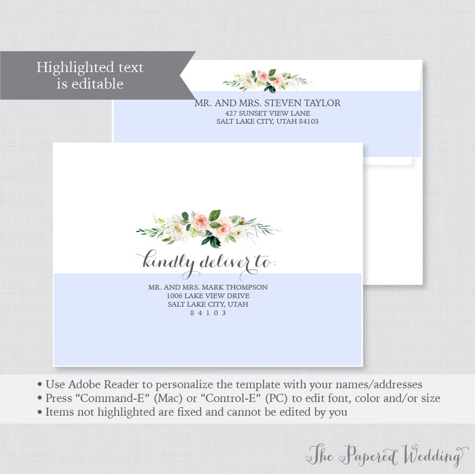 EDITABLE Wedding Envelopes Printable Editable Pink and | Etsy