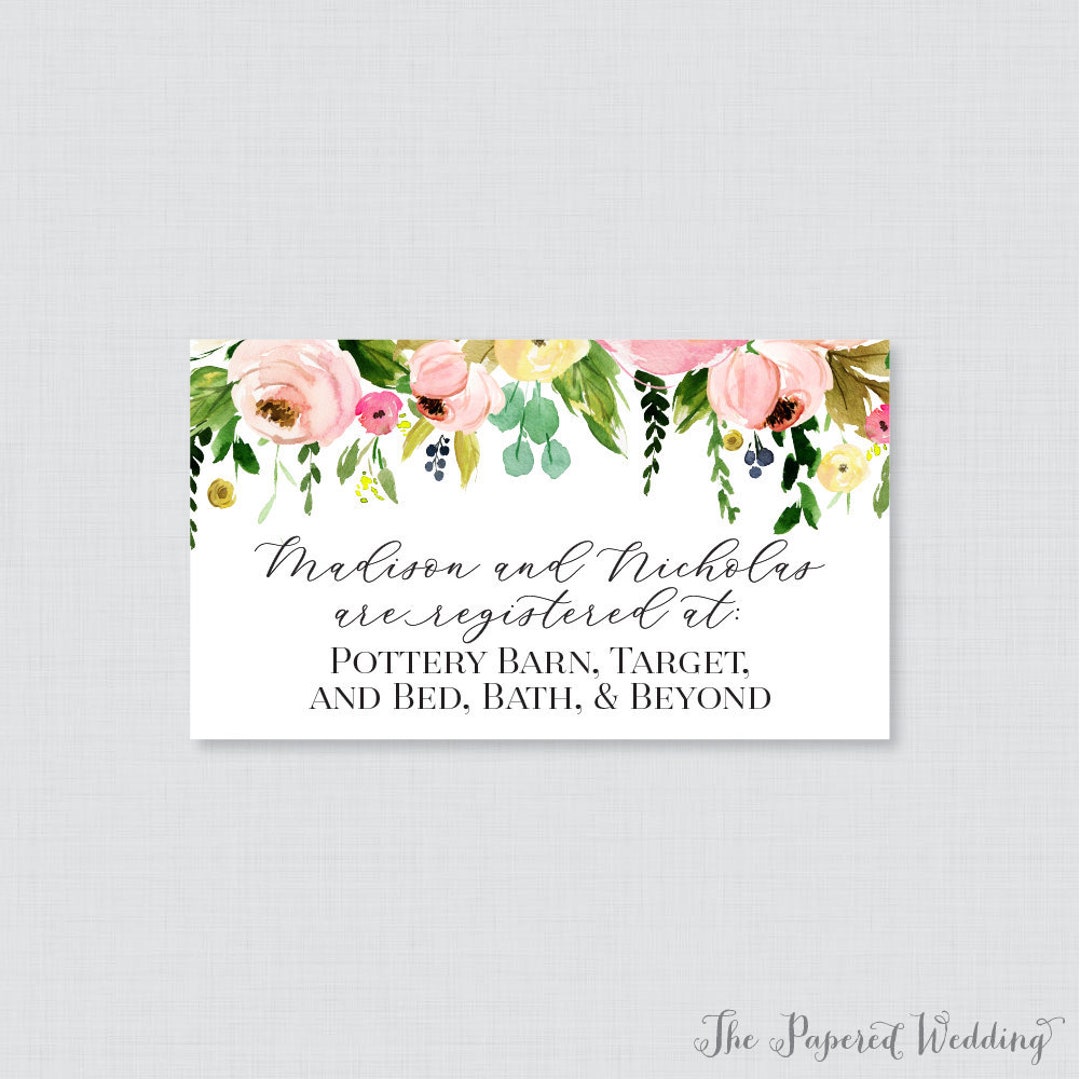 Printable OR Printed Wedding Registry Cards - Pink and Yellow Floral ...