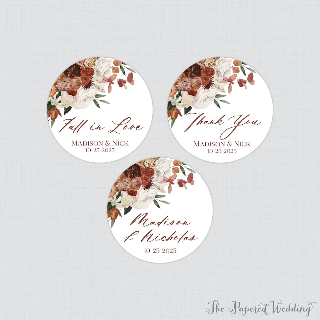 Printable OR Printed Autumn Floral Wedding Stickers in Rust and Cream ...