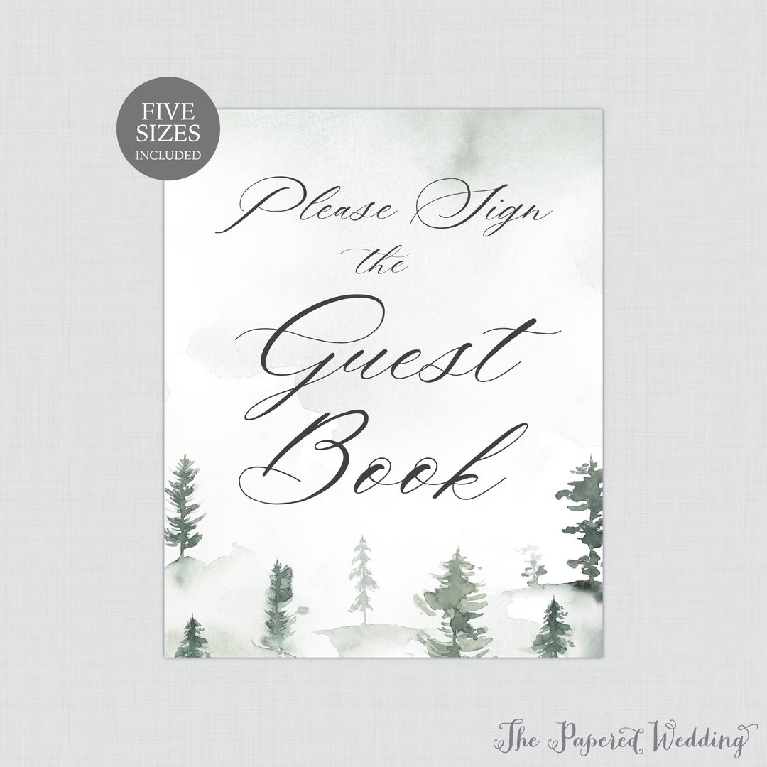 Printable Forest Wedding Guest Book Sign - Green Watercolor Forest Sign ...
