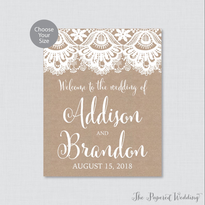 Burlap and Lace Wedding Welcome Sign Rustic Burlap Welcome - Etsy