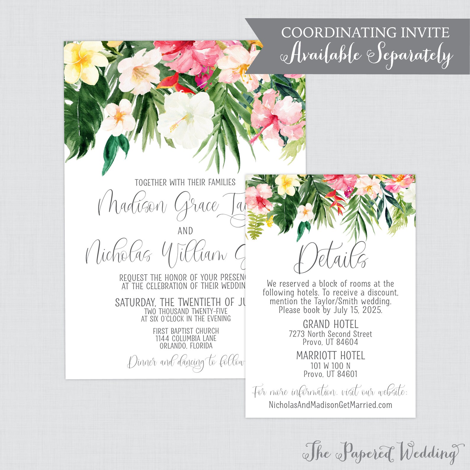 Printable OR Printed Tropical Wedding Details Cards - Hawaiian Flower ...
