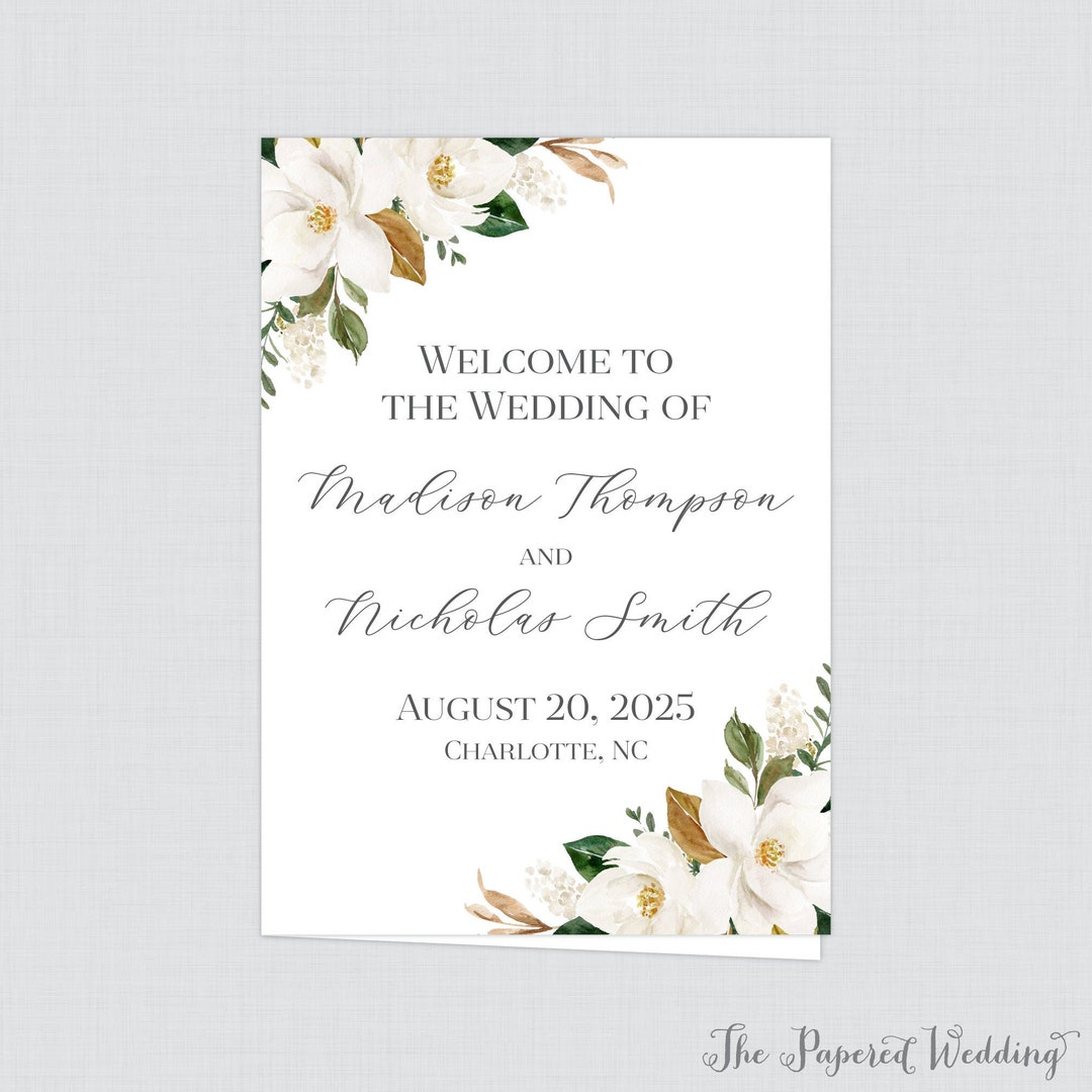 Printable OR Printed Magnolia Wedding Program Booklet - Magnolia Flower ...