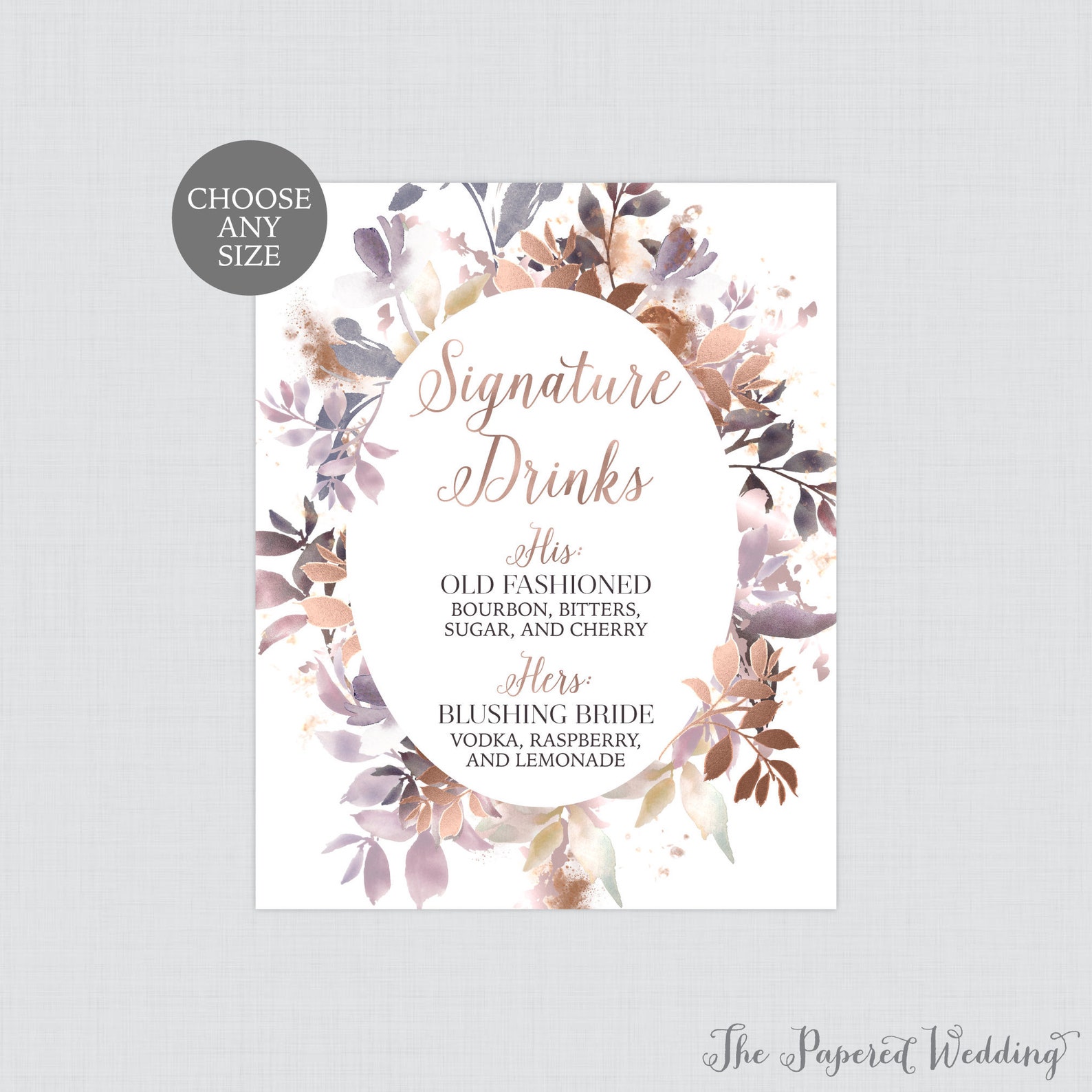 Printable Rose Gold Signature Drinks Sign Rose Gold & - Etsy