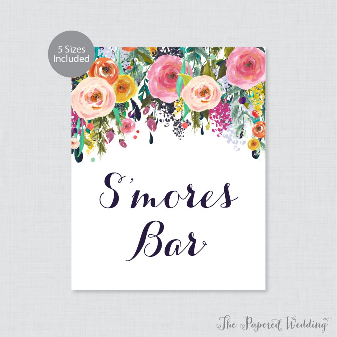Printable Smores Bar Sign Floral Smores Buffet Sign Colorful Flower ...