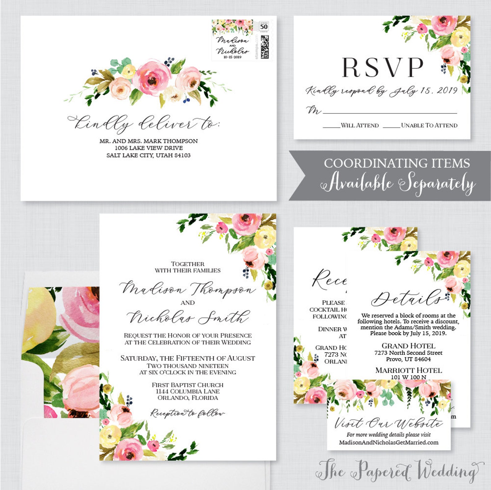 EDITABLE Wedding Envelopes Printable Editable Pink and - Etsy