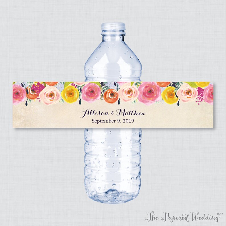 Printable OR Printed Wedding Water Bottle Labels Floral | Etsy