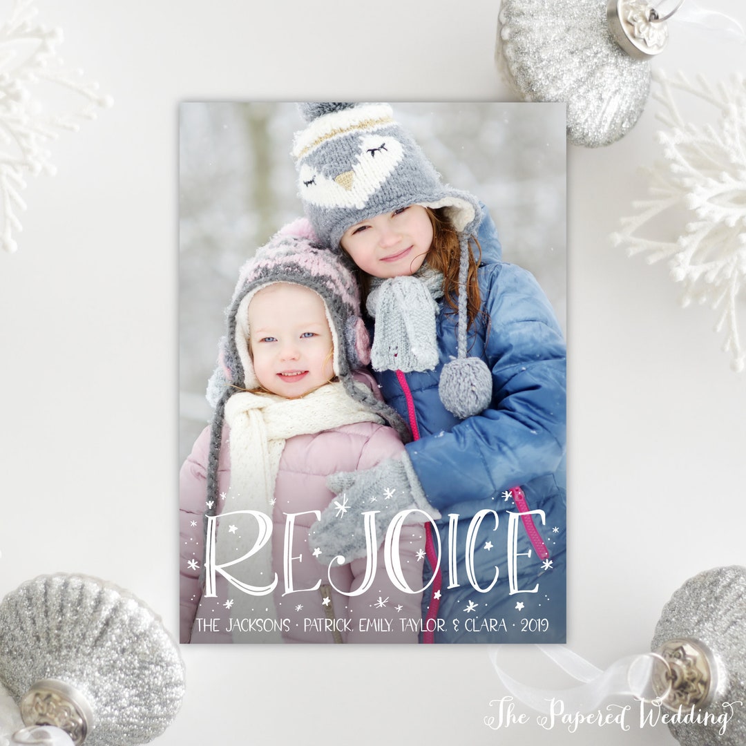 Printable OR Printed Rejoice Photo Christmas Cards - One Vertical ...