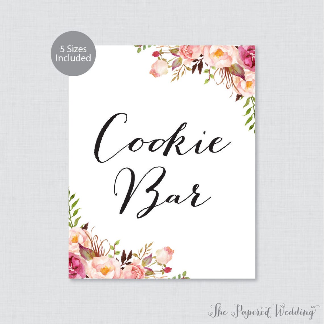 Printable Cookie Bar Sign Pink Floral Wedding Cookie Bar - Etsy
