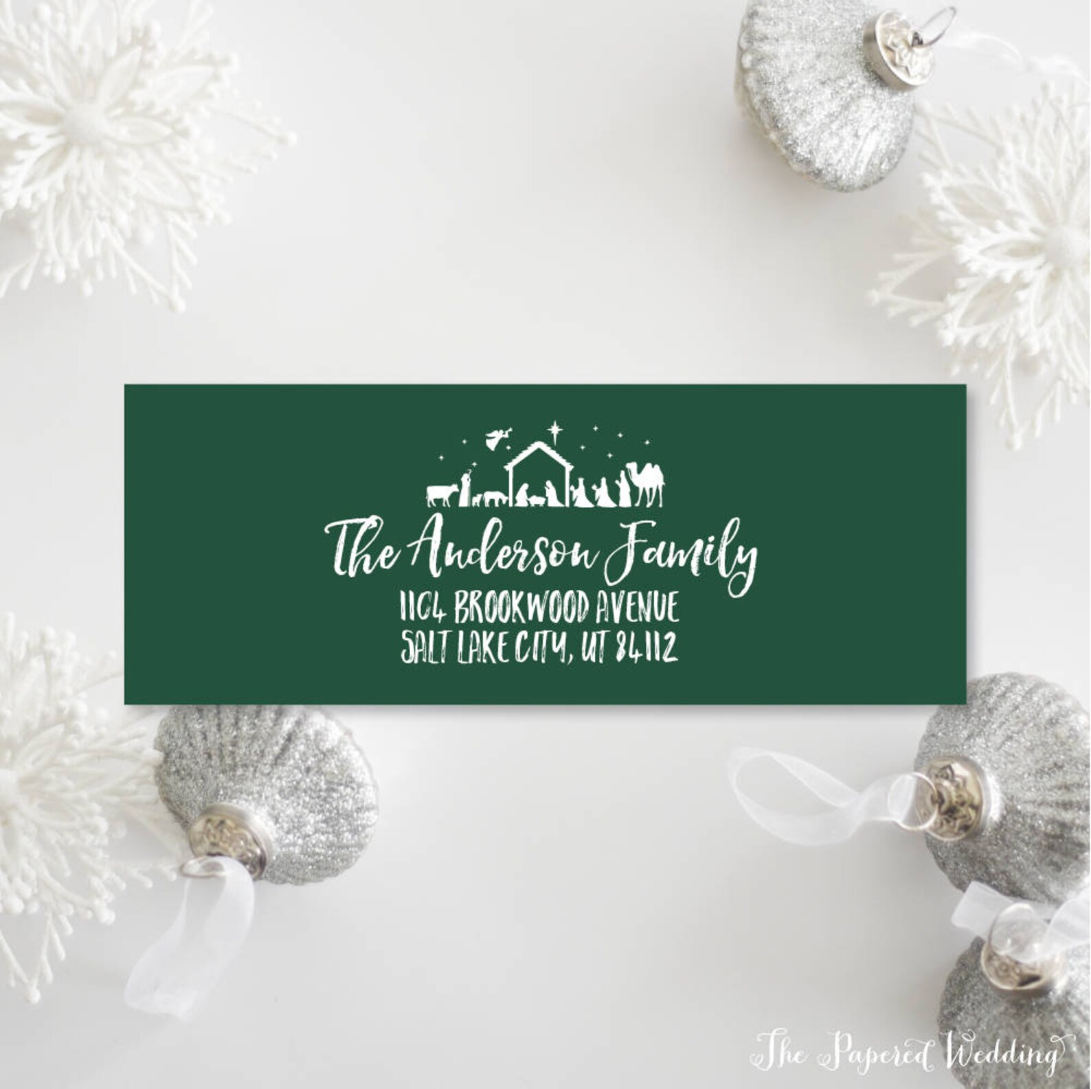Green Nativity Return Address Labels - Nativity Scene Themed Return ...