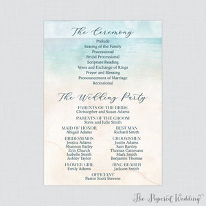 Printable OR Printed Beach Wedding Programs - Watercolor Beach Themed ...