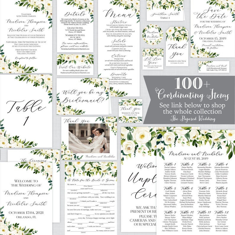 Printable Wedding Time Capsule Activity White Floral Advice | Etsy