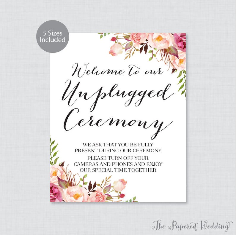 Printable Unplugged Ceremony Sign - Pink Unplugged Wedding Sign or ...