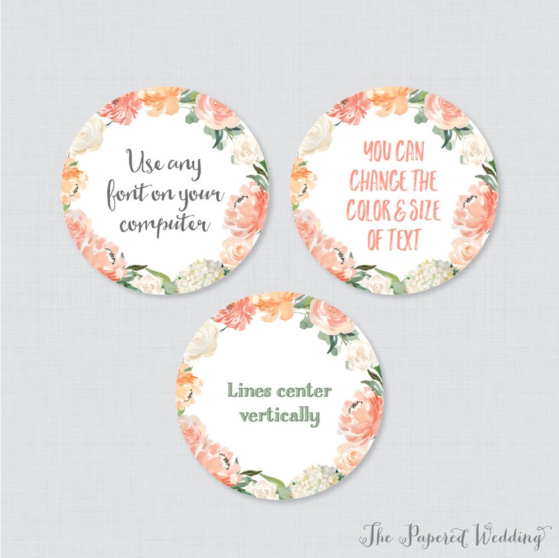 EDITABLE Wedding Tags Printable Peach Floral Wedding Labels - Etsy