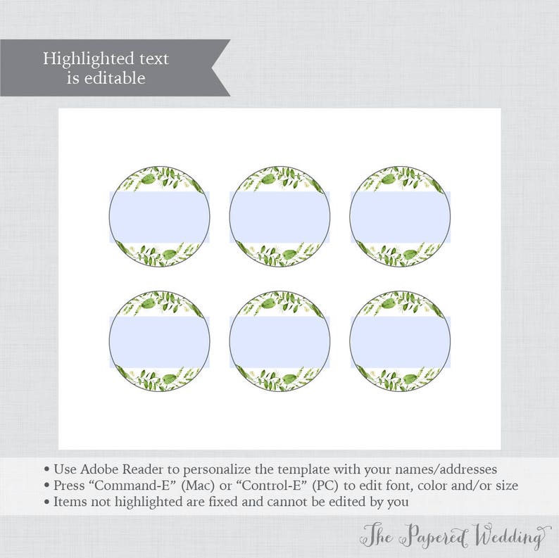 EDITABLE Wedding Circle Tags - Printable Green Wedding Labels, Greenery ...