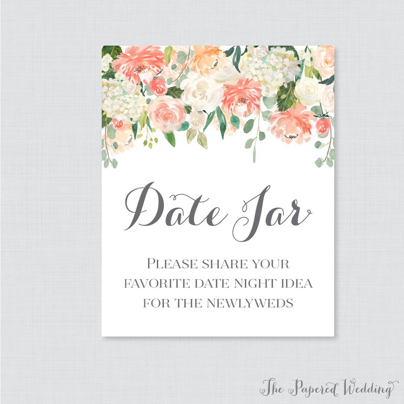 Printable Date Night Jar Activity Peach Flower Date Night | Etsy