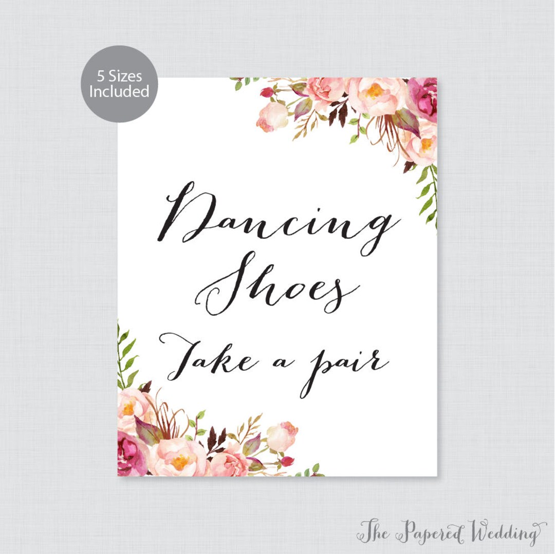 Printable Dancing Shoes Sign Pink Floral Wedding Dancing Shoes Sign ...