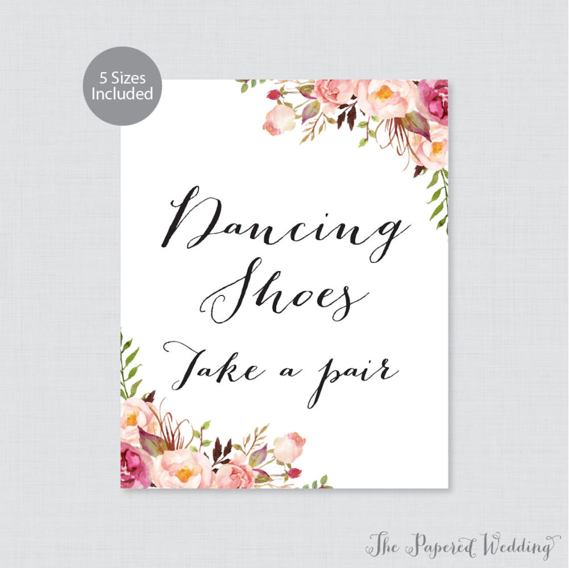 Printable Dancing Shoes Sign Pink Floral Wedding Dancing | Etsy