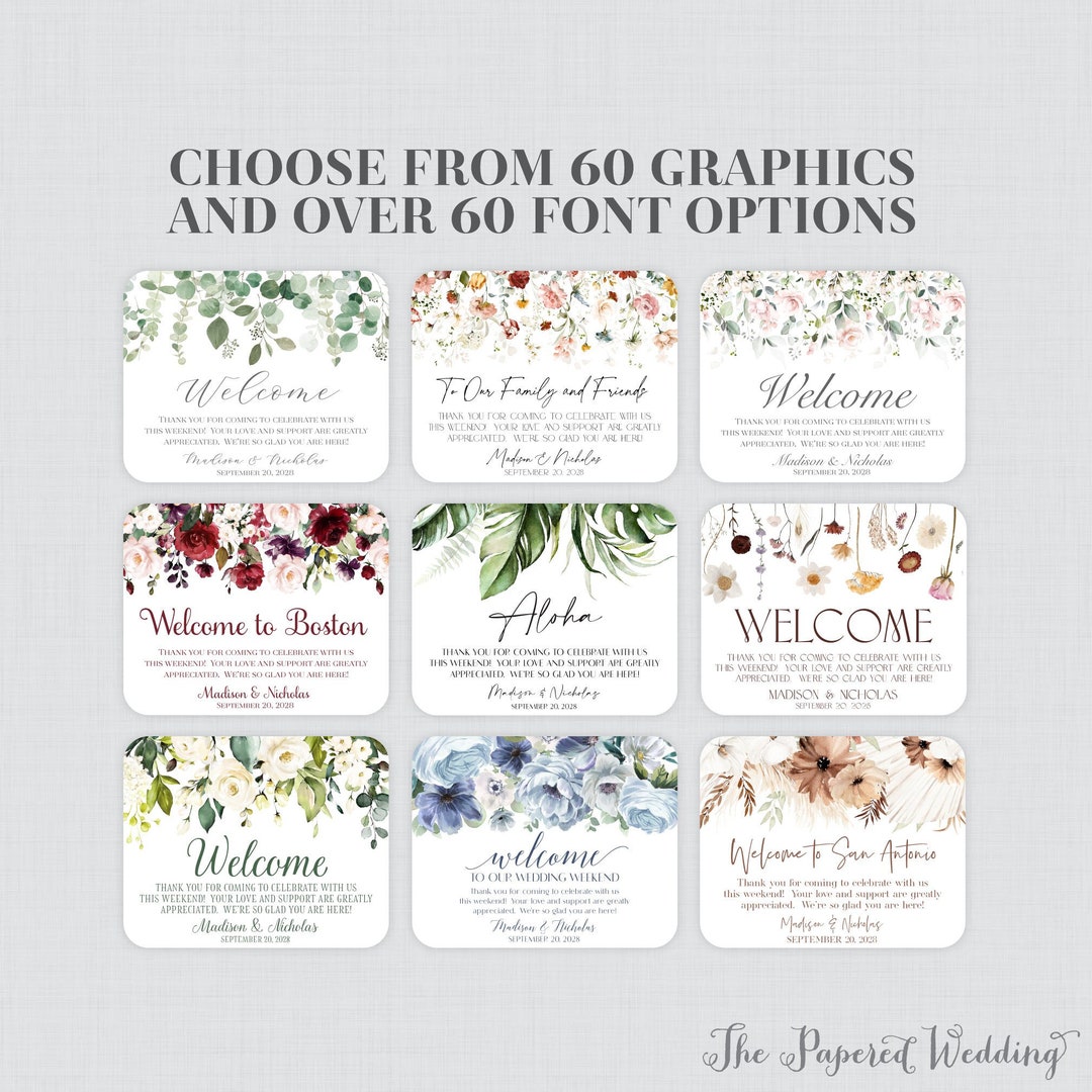 Printed Hotel Welcome Bag Labels With Flowers - Choose Your Floral ...