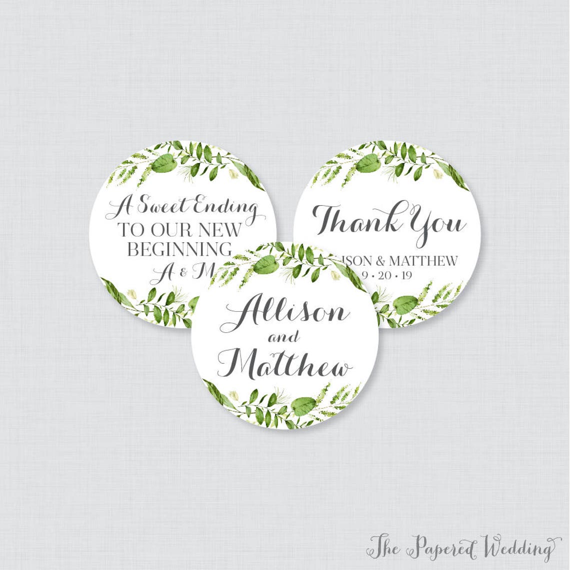 Printable OR Printed Wedding Stickers Greenery Circle | Etsy