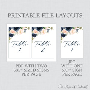 Printable Navy and Pink Floral Wedding Table Numbers - Table Numbers ...