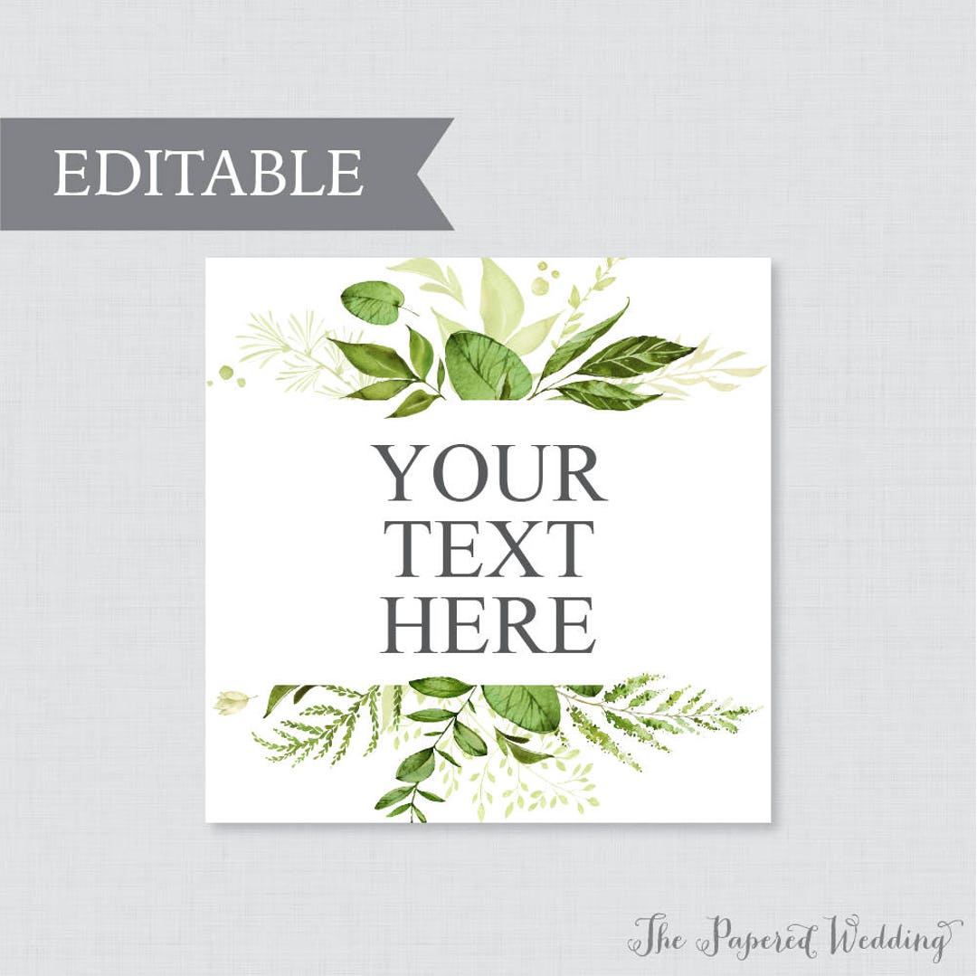 EDITABLE Wedding Tags - Printable Greenery Wedding Labels, Green and ...