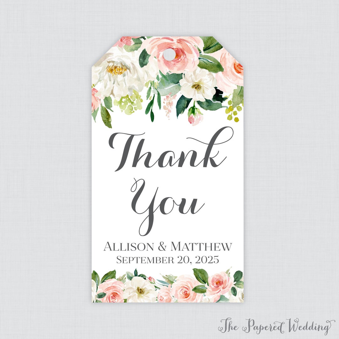 Printable OR Printed Pink Flower Wedding Favor Gift Tags - Pink and ...