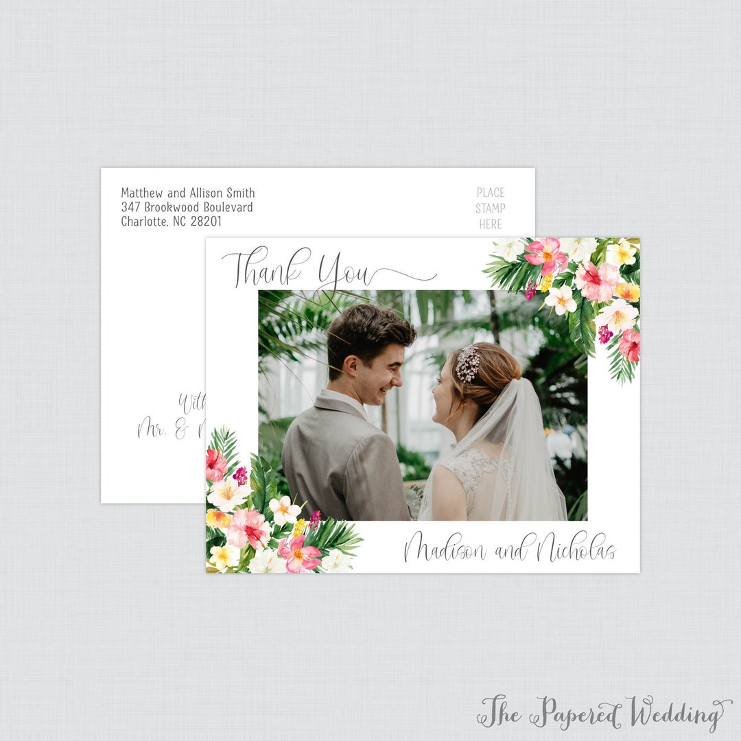 Printable OR Printed Photo Thank You Postcards With Tropical Flowers ...