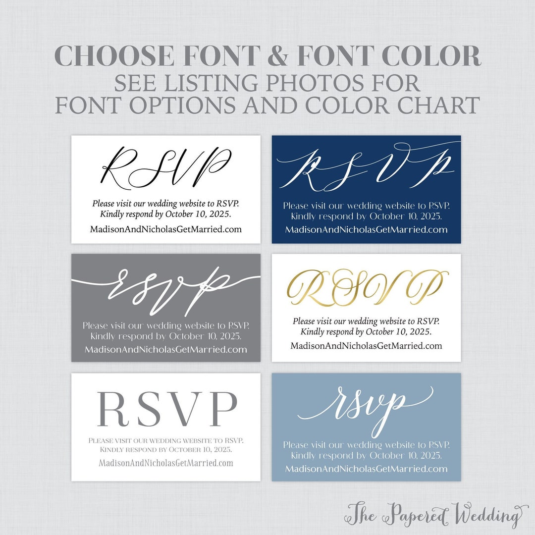 Printable OR Printed Small RSVP Insert Cards With Custom Color and Font ...
