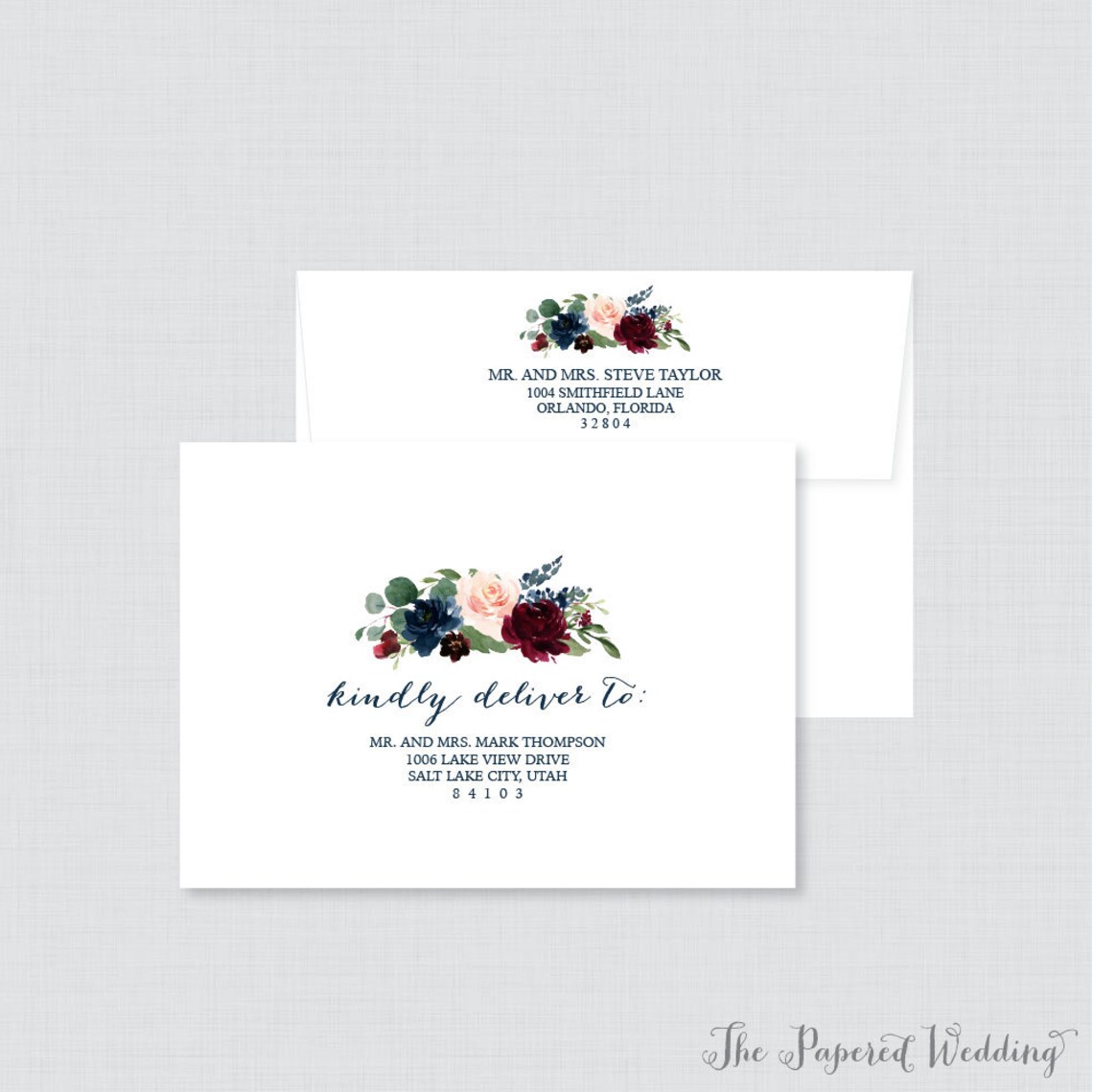 EDITABLE Wedding Envelopes - Printable, Editable Navy and Marsala ...