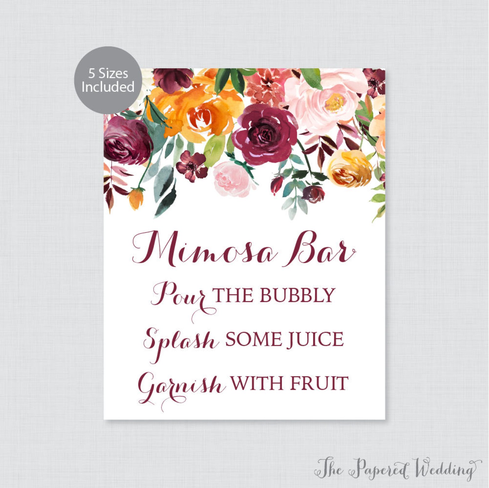 Printable Mimosa Bar Sign Fall Floral Mimosa Bar Sign | Etsy